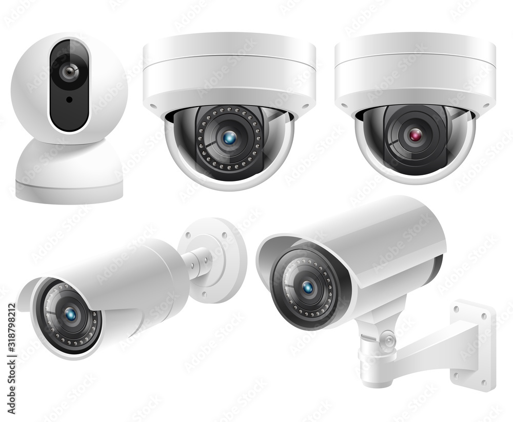 Home security cameras video surveillance systems isolated vector ...