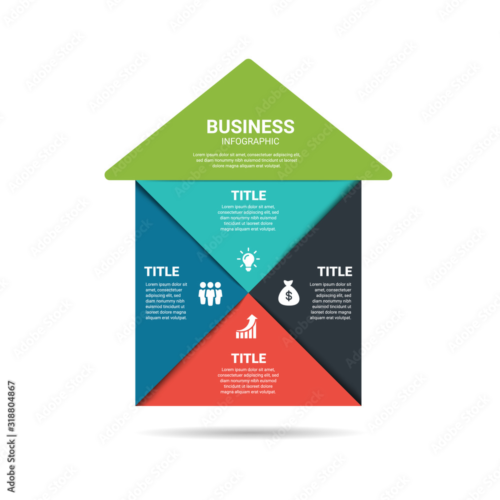 infographic 4 step Home Vector illustration of a Global Business house ...