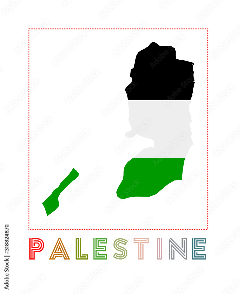 Palestine Logo. Map of Palestine with country name and flag. Radiant ...