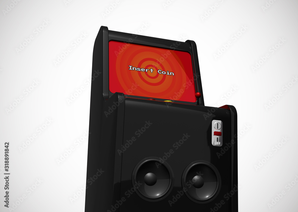 Arcade Machine Insert Coin Screen Retro Gaming Style With Joystick and ...