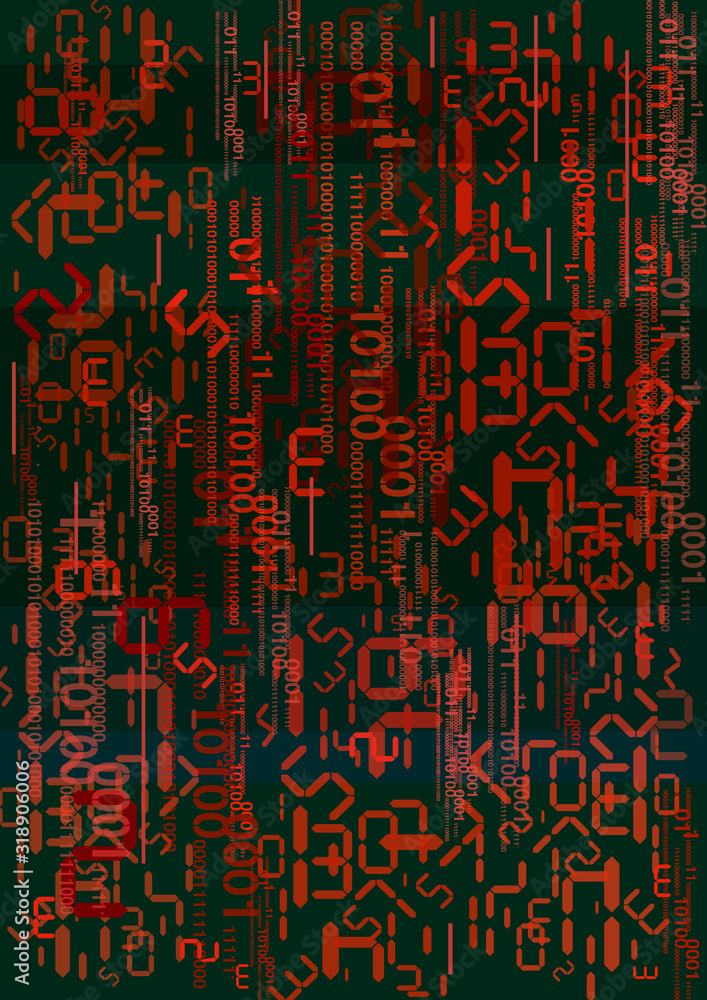 Stream of digital numbers and binary codes. Black and red dynamic ...
