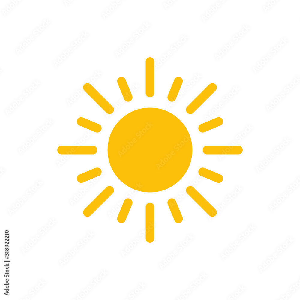 Sun icon symbol. Simple shape logo. Flat weather sign. Vector illustration image. Isolated on ...