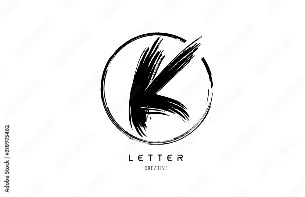 handwritten grunge K brush stroke letter alphabet logo icon design ...