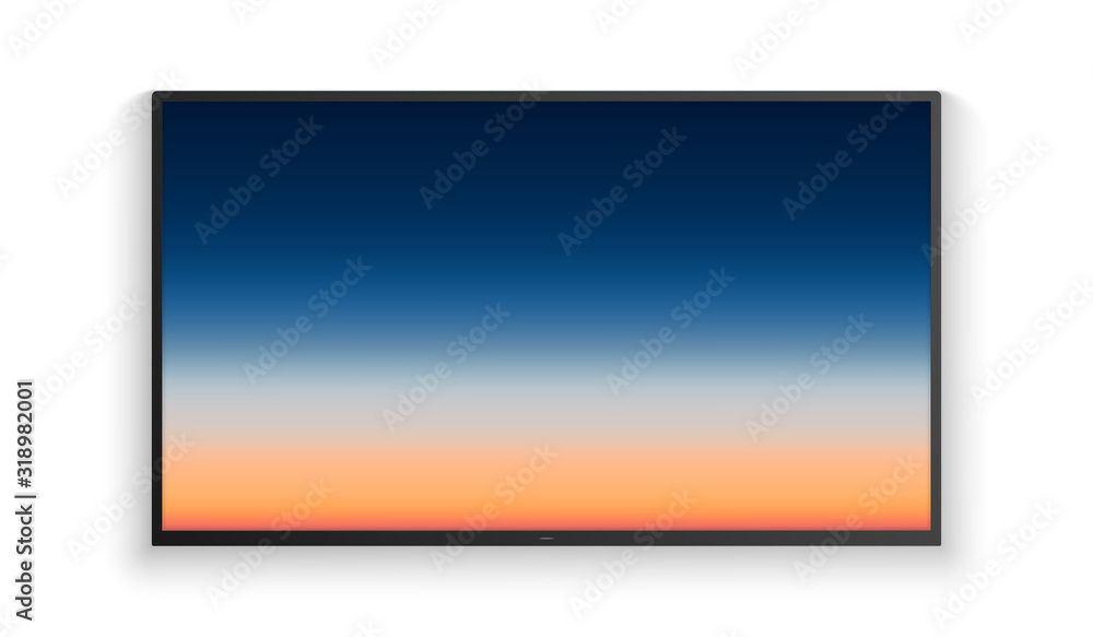 Vector realistic wide angle smart HD tv on the wall. Blue aerial ...