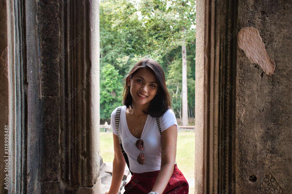 ภาพถ่าย Stock Beautiful, pretty, young Thai girl is exploring the ...