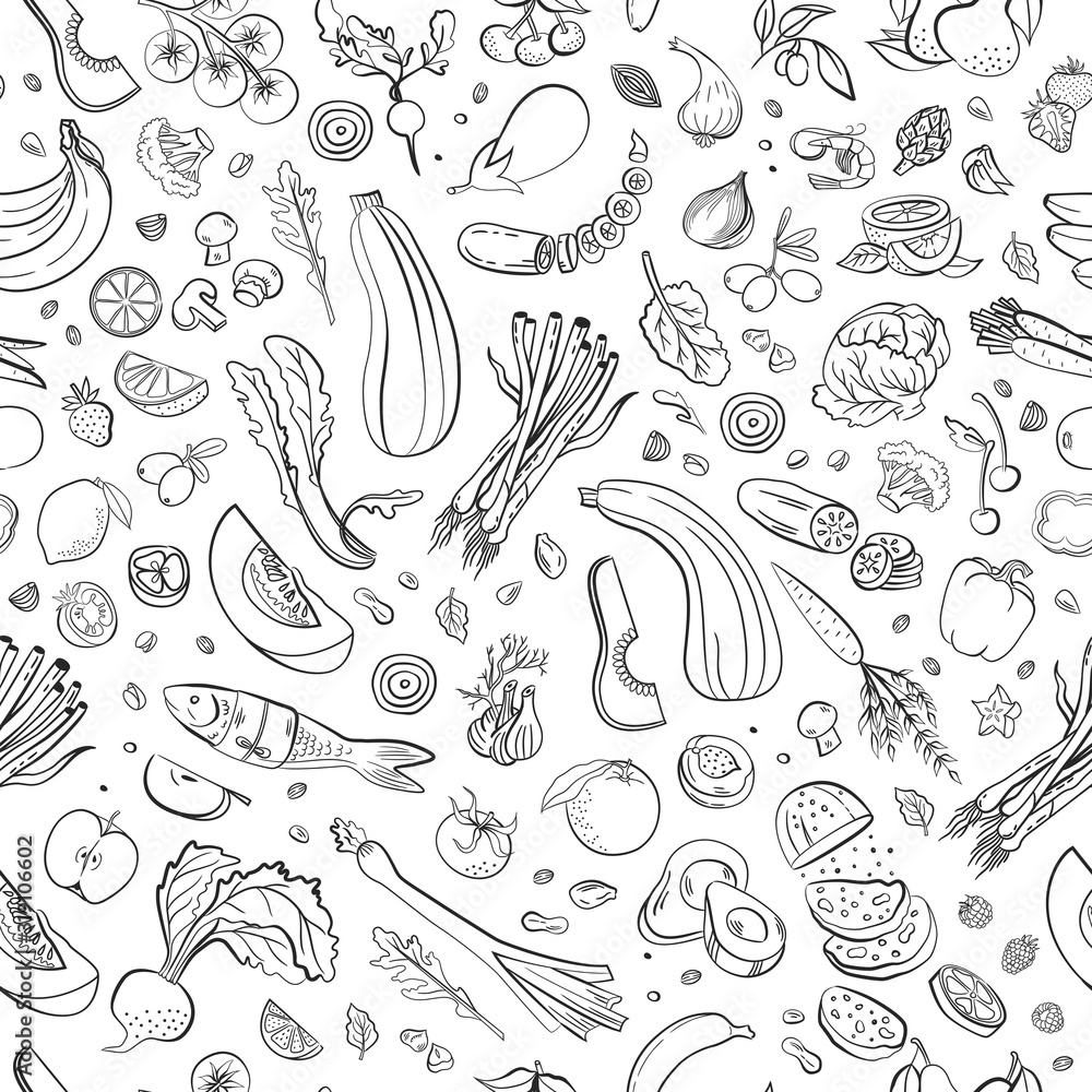 Healthy food vector pattern. Organic food background Stock Vector ...