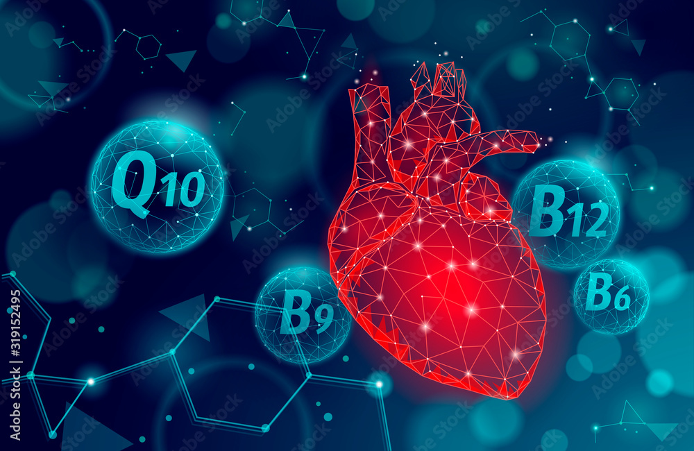 Healthy human heart 3d vitamin low poly. Medicine care protection drug ...