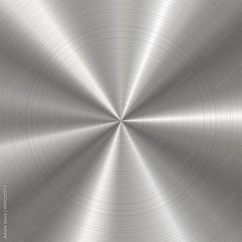 Circular brushed metal texture. Vector radial steel background with ...