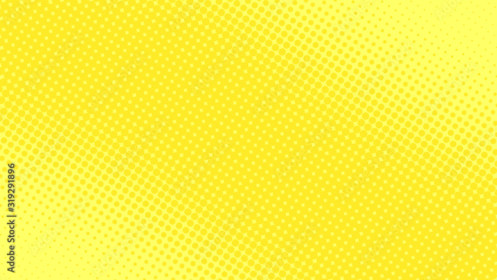 Bright yellow pop art background in retro comic style with halftone dot ...
