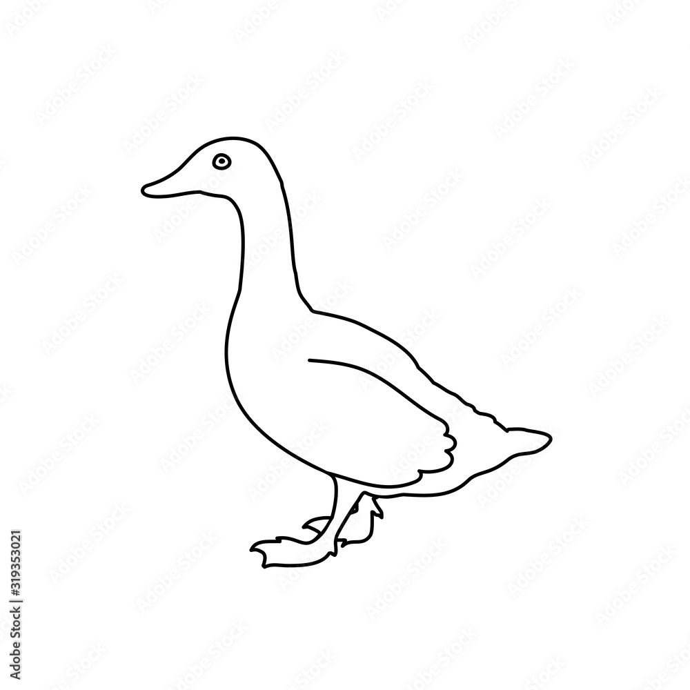 funny vector goose. line drawing illustration. black and white bird ...