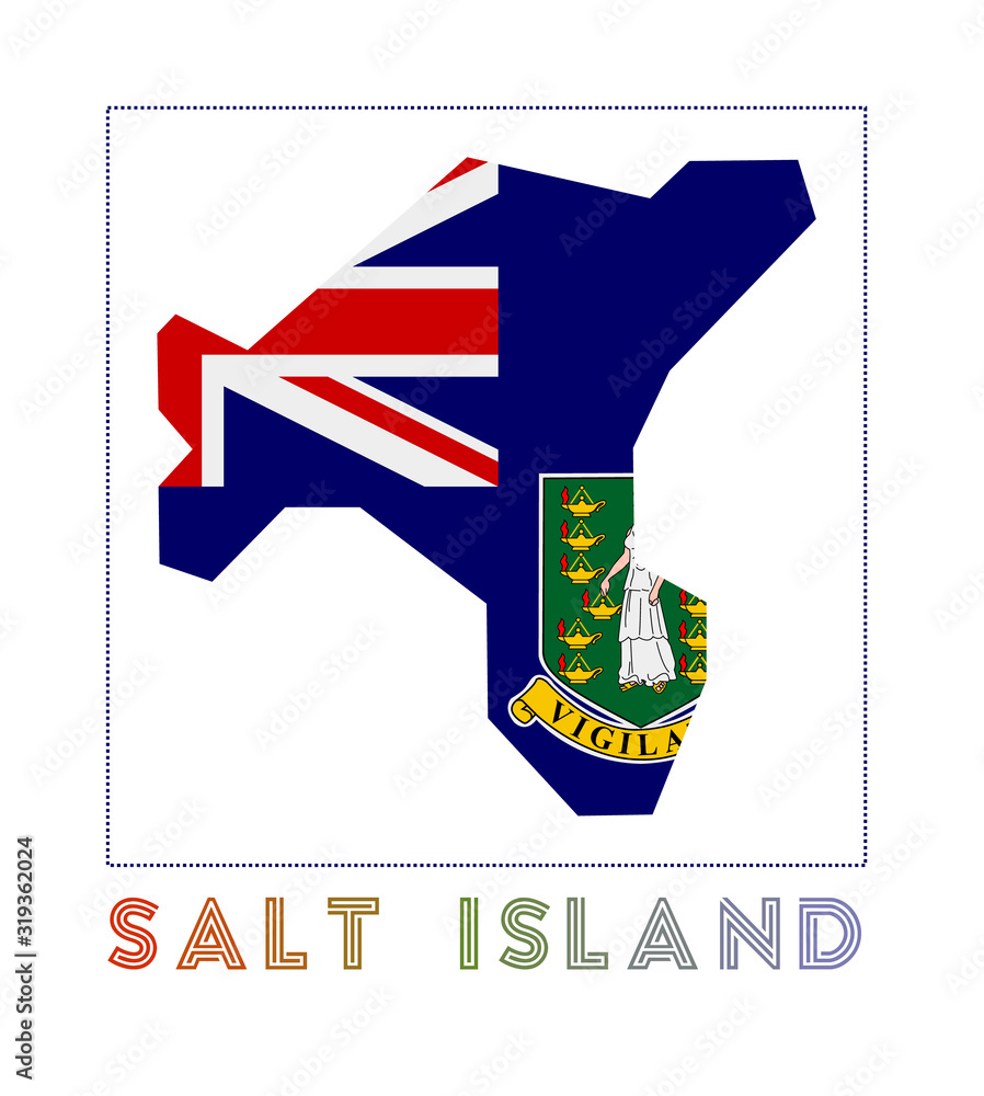 Salt Island Logo. Map of Salt Island with island name and flag. Superb ...