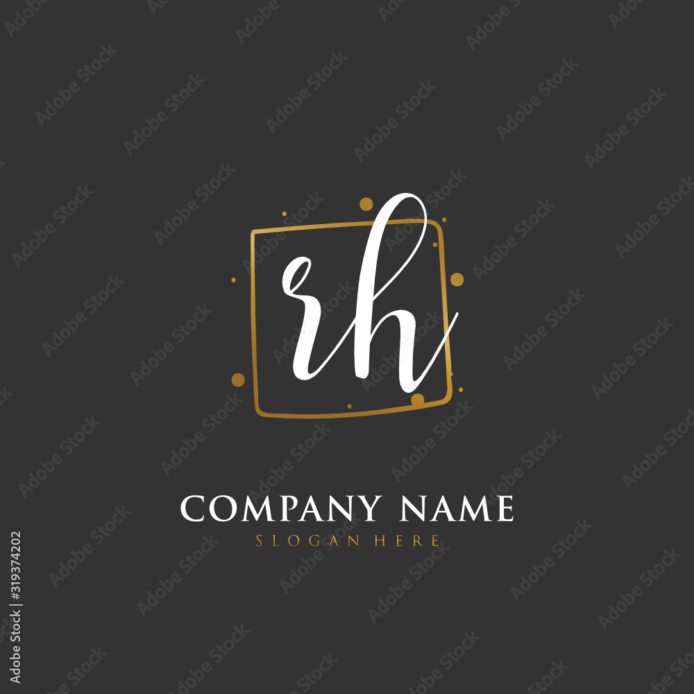 Handwritten initial letter R H RH for identity and logo. Vector logo ...