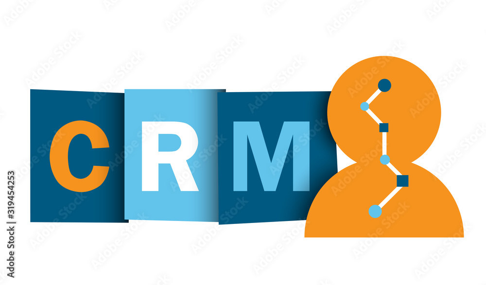 CRM colorful vector typography banner with customer journey symbol ...