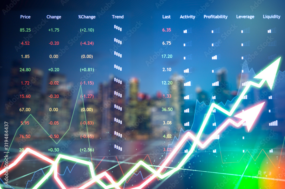 Stock market digital graph chart on LED display concept. A large ...