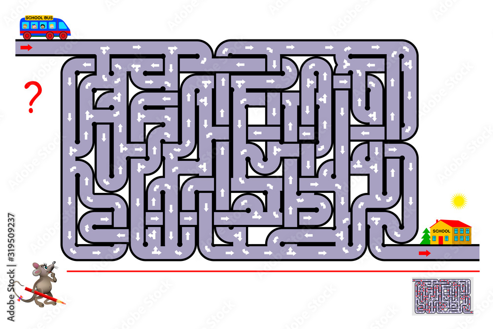 Logic puzzle game with labyrinth. Help the school bus bring the ...