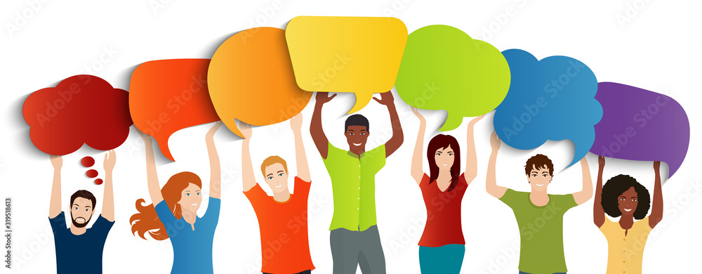 Communication dialogue group of diverse multiethnic people holding ...