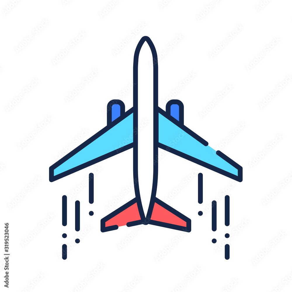 Airplane color line icon. Powered, fixed-wing aircraft. Propelled ...