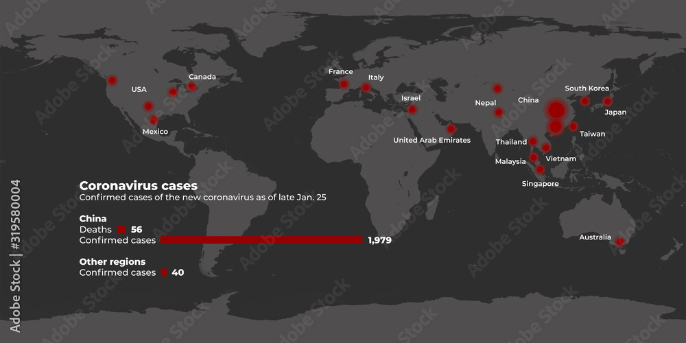 Map shows where the Wuhan coronavirus outbreak by country and territory ...
