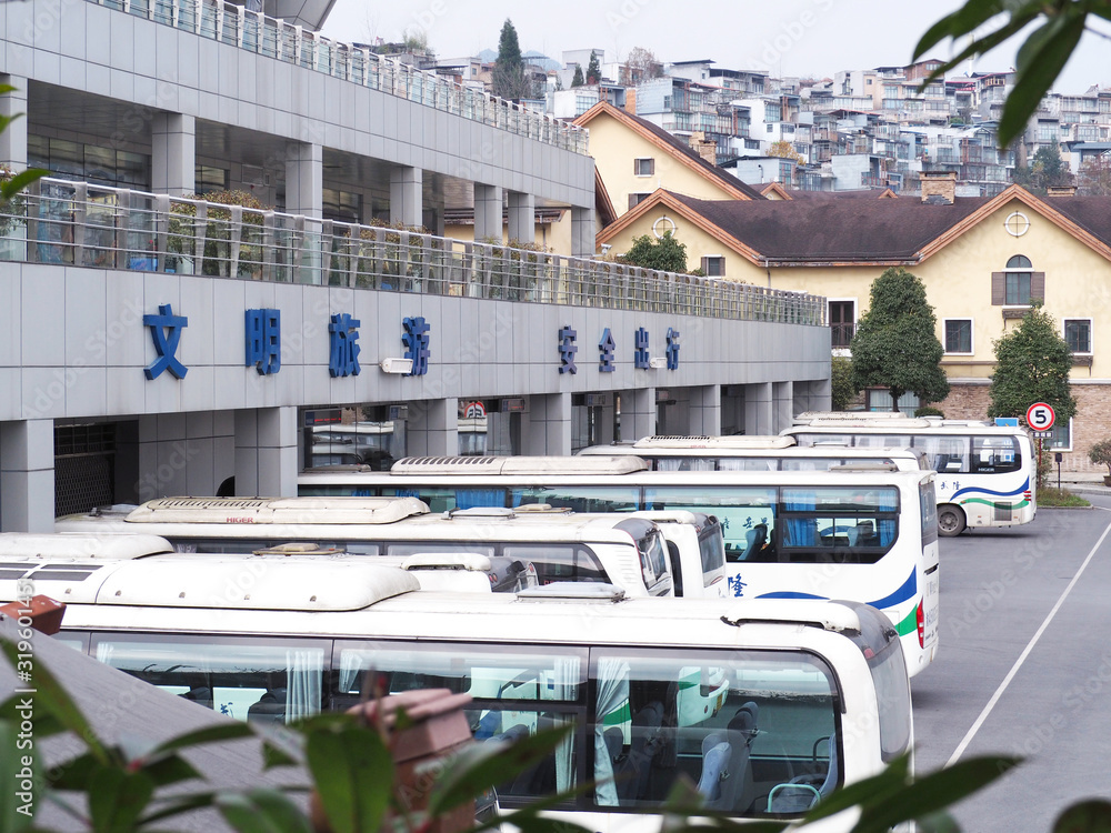 Photo Stock Buses in Wulong Karst Bus Station at the Three Natural ...