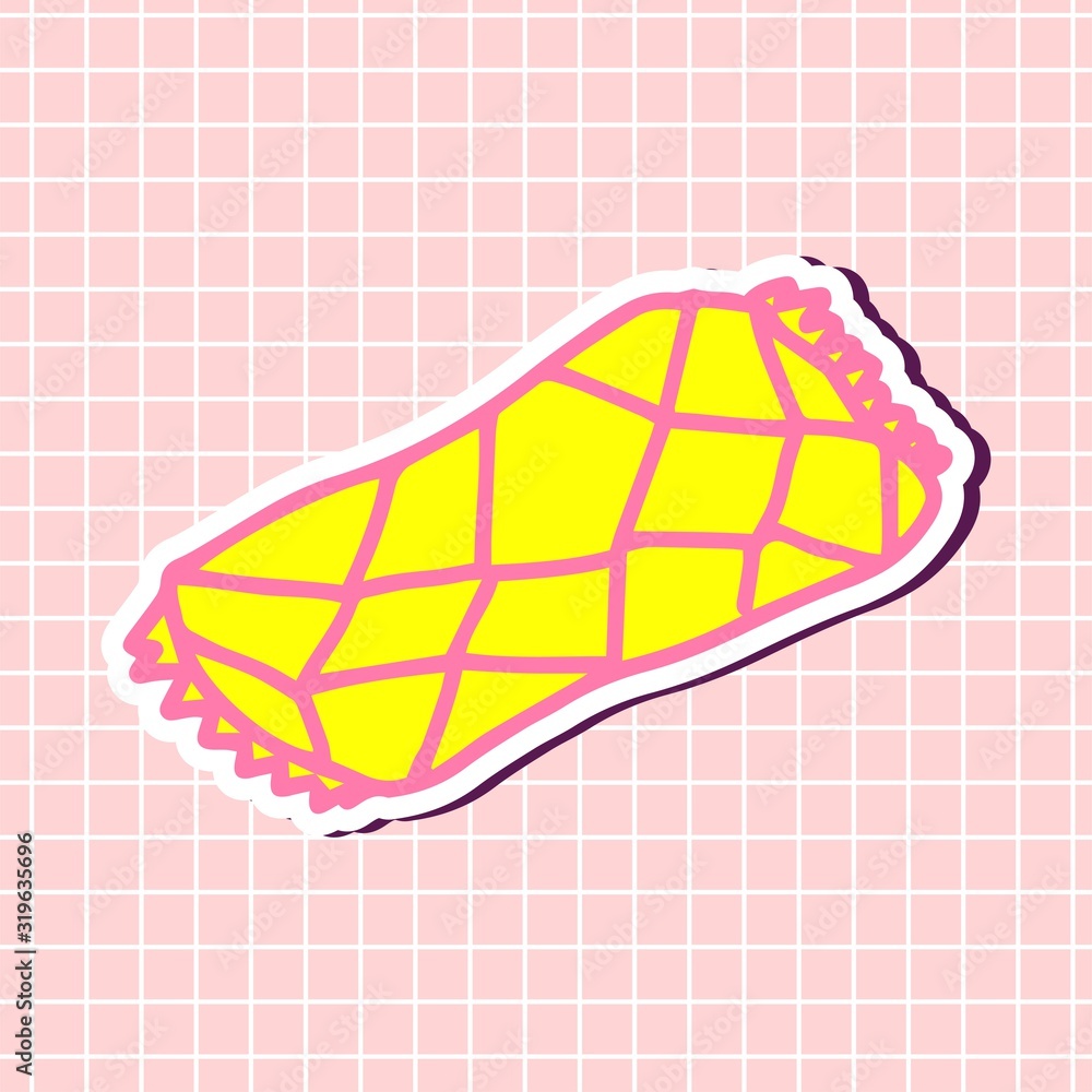 Patchwork style beach towel in yellow and pink colors sticker isolated ...