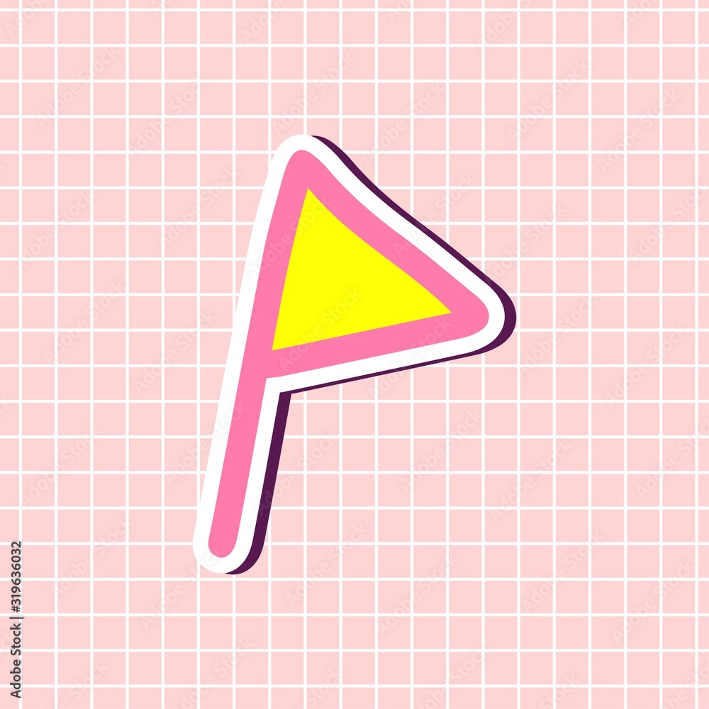 Triangular small flag yellow color sticker isolated on textured ...
