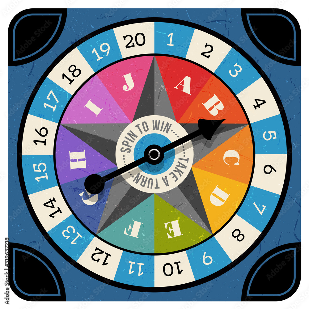 Vintage style spinner for board game with spinning arrow, numbers, and ...