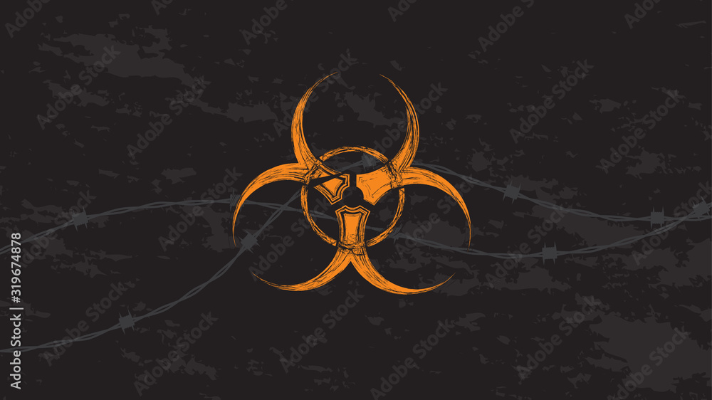 Orange biohazard sign with barbed wire in grunge style. Vector ...