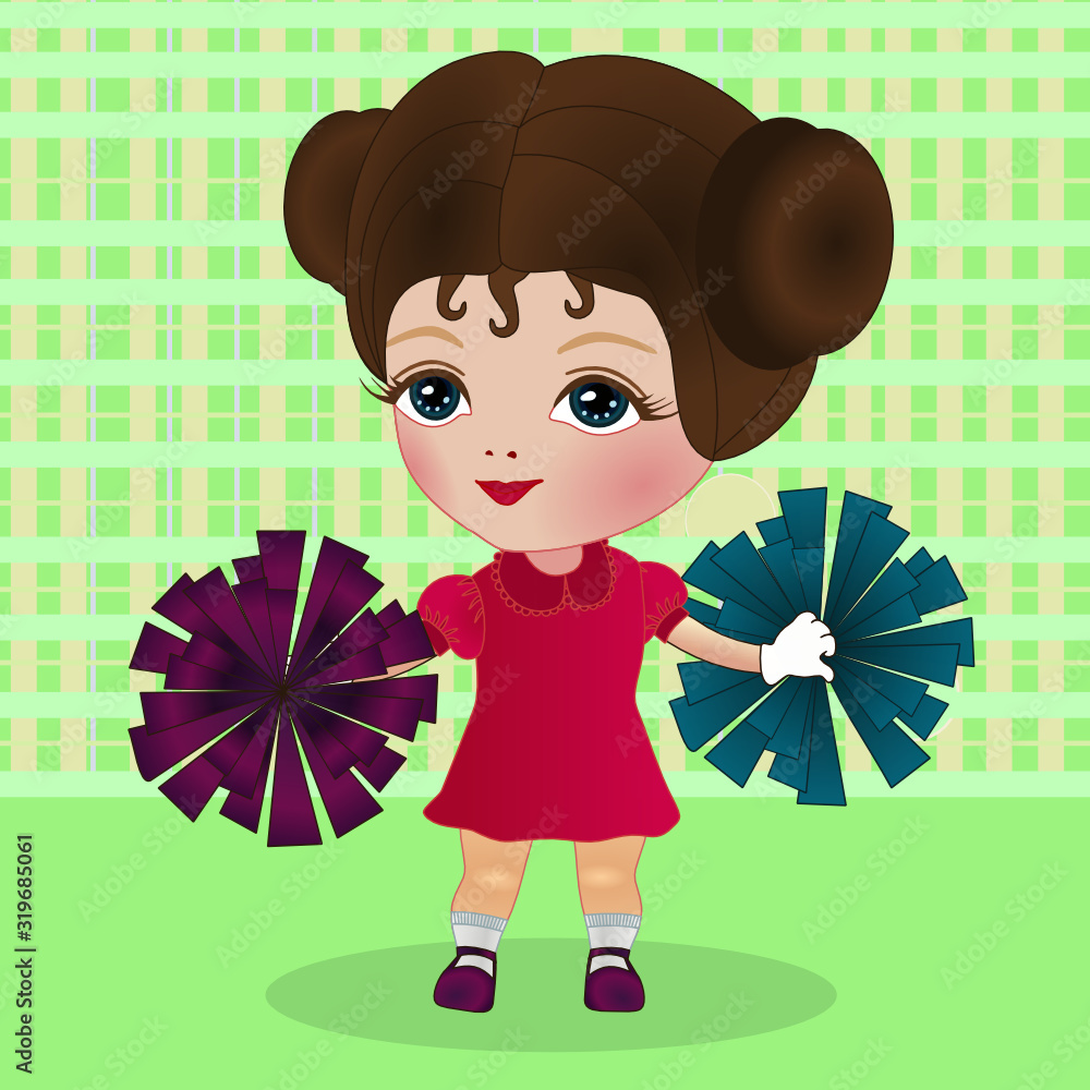 emoji with cheerful cheerleader girl cheering the sports team with her ...