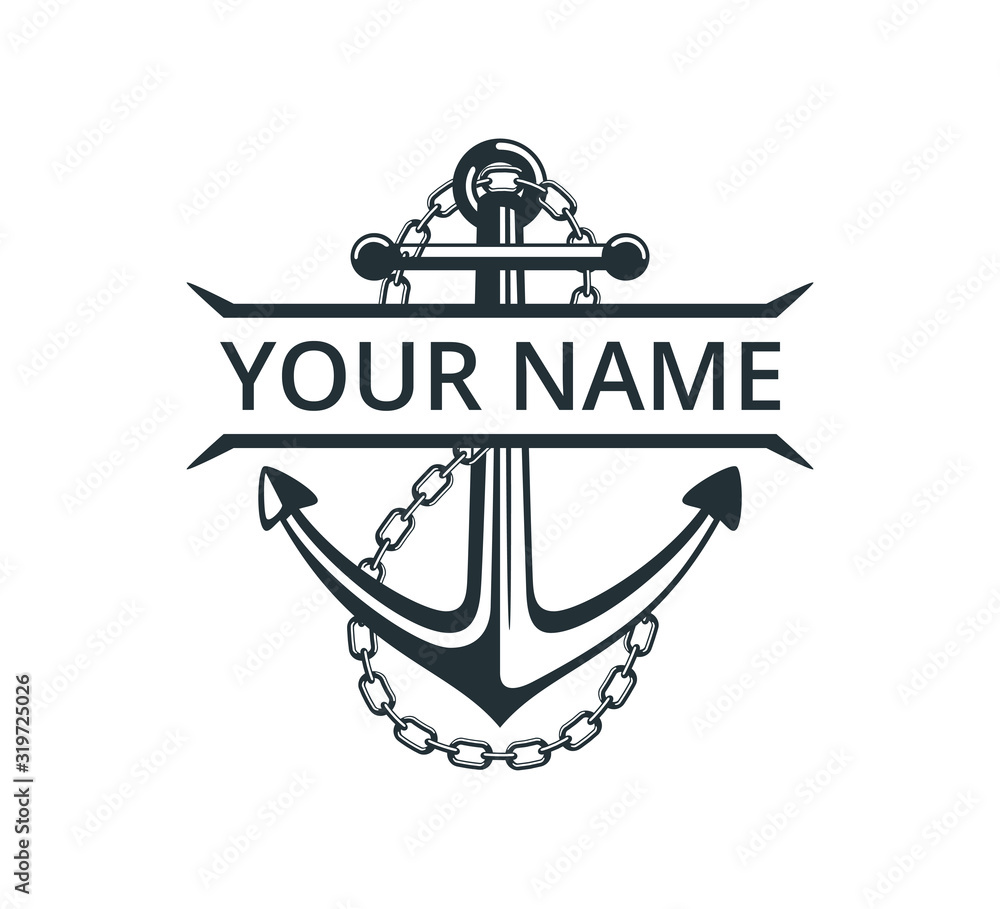 ship anchor split name with chain vector graphic design for logo and ...