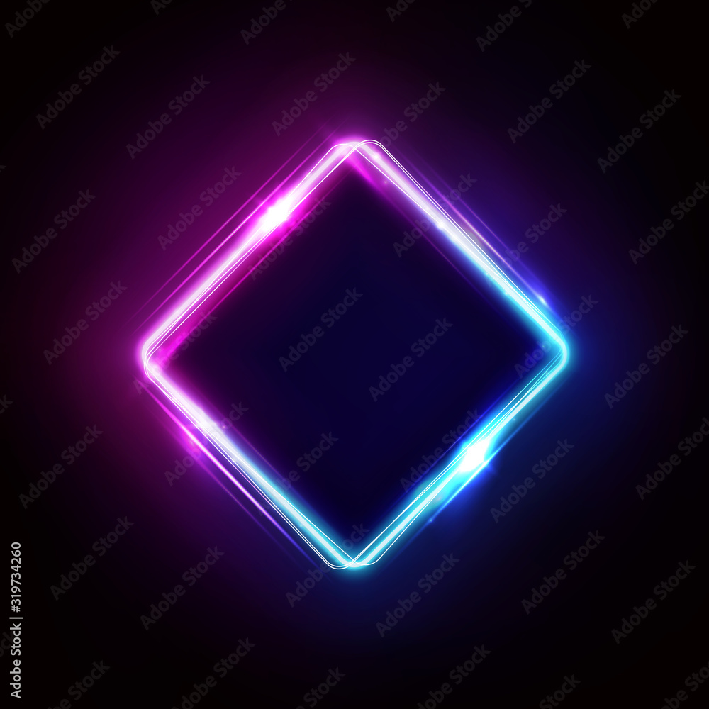 Neon rhombus frame or neon lights sign. Retrowave vector abstract ...