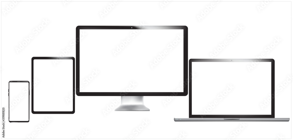 Realistic vector. Device set: monitor laptop, tablet and phone template ...