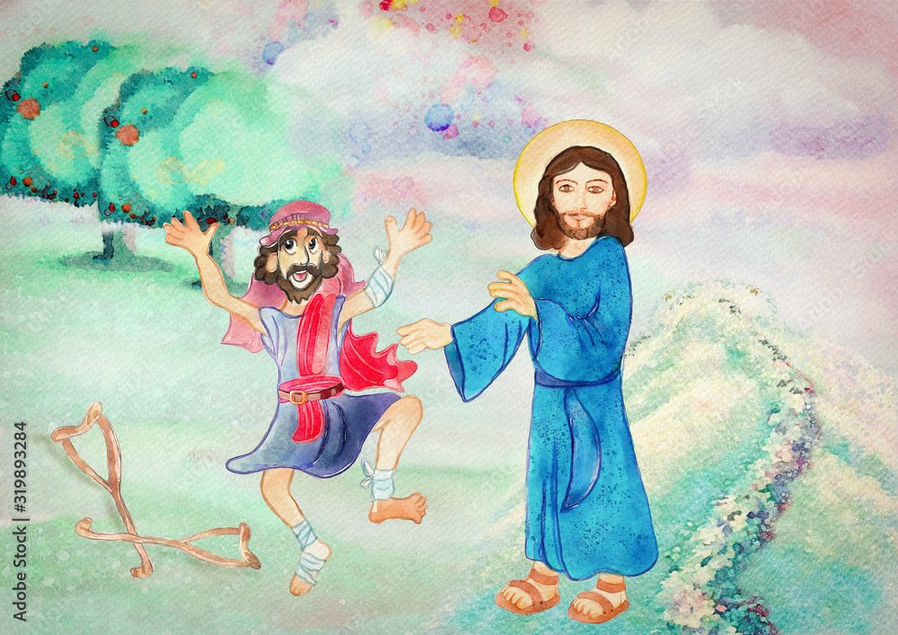 Jesus Heals the Sick. Bible story for children Stock Illustration ...