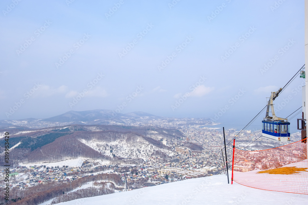 Tenguyama ropeway transport from the base of the mountain to the top of ...