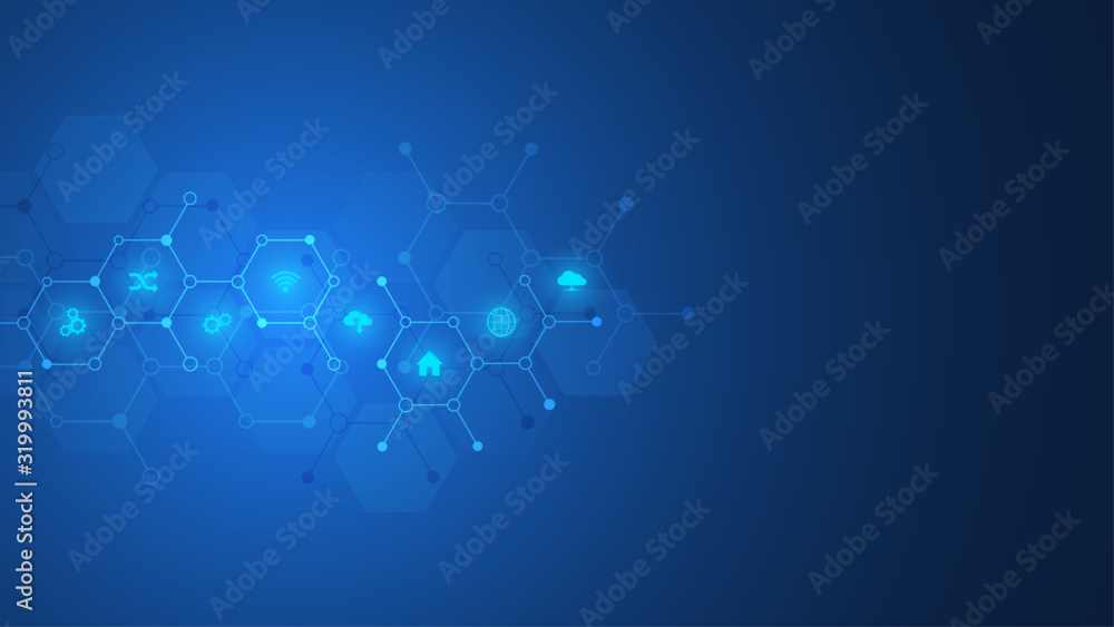 Technology background with flat icons and symbols. Concept and idea for ...