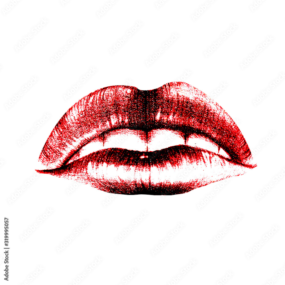 watercolor illustration. hand painted. red lips on a white background ...