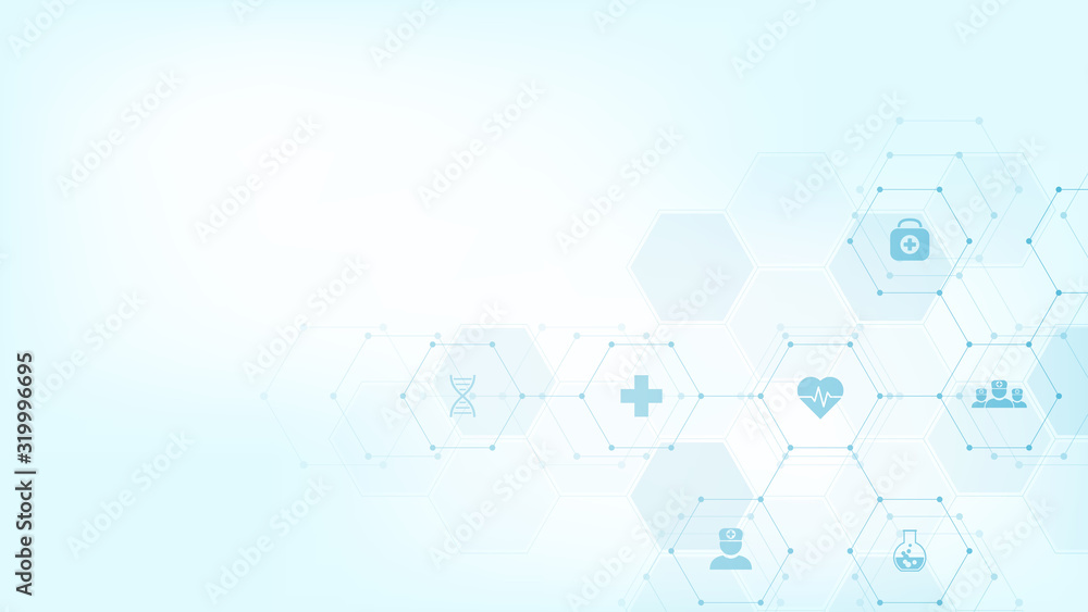 Abstract medical background with flat icons and symbols. Template ...