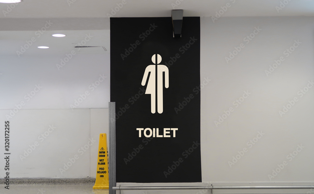 Inclusive restroom sign with a graphic symbol and the word, "toilet ...