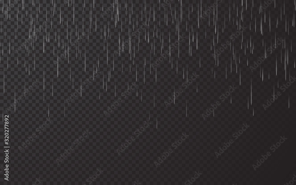 Rain drops on transparent background. Falling water drops. Nature ...