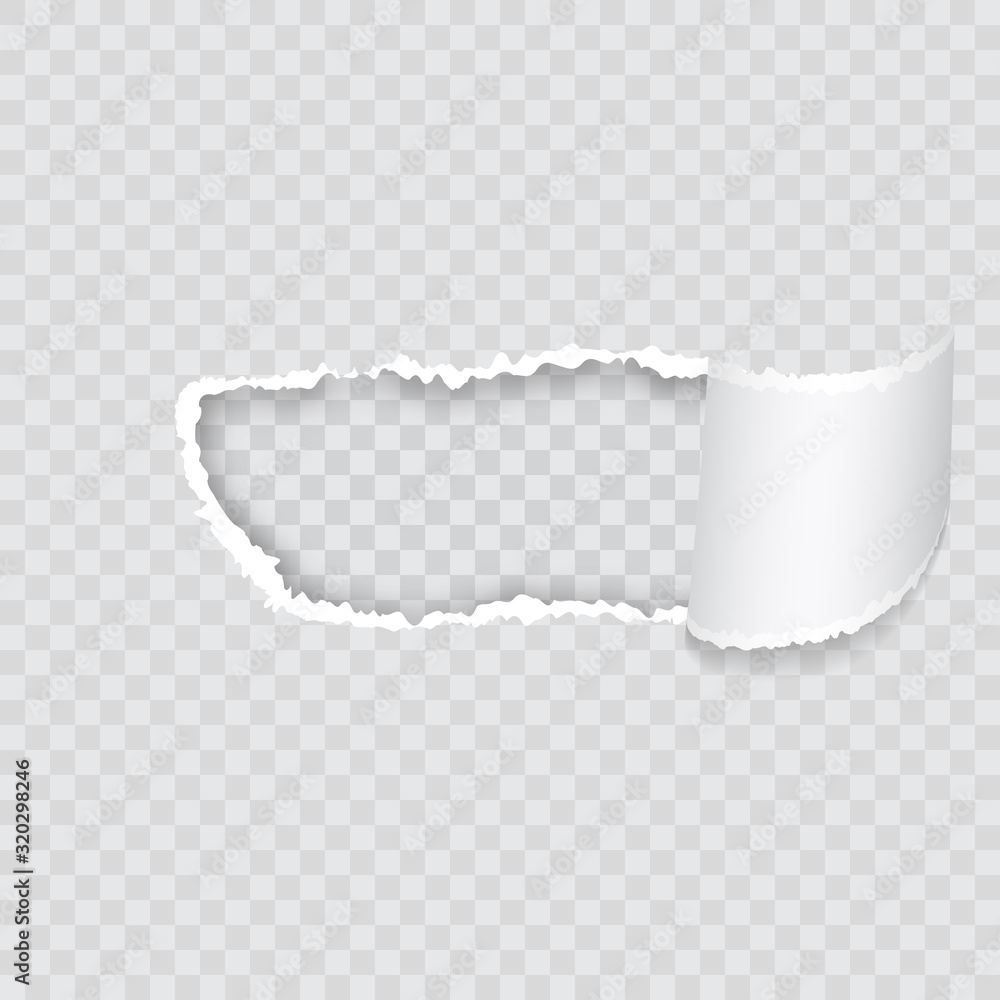 Empty realistic torn paper scroll and hole on transparent background ...