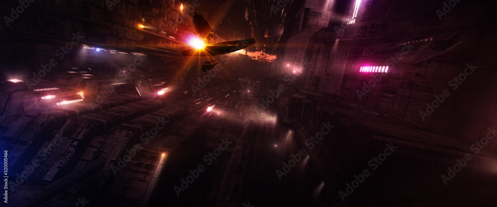 Futuristic science fiction mega space city urban metropolis advance ...