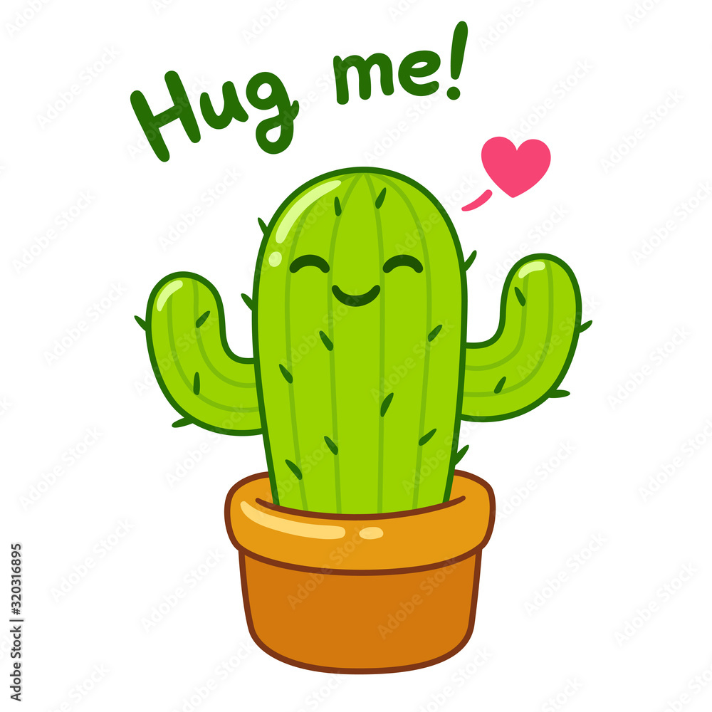 Cute cartoon cactus hug Stock Vector | Adobe Stock