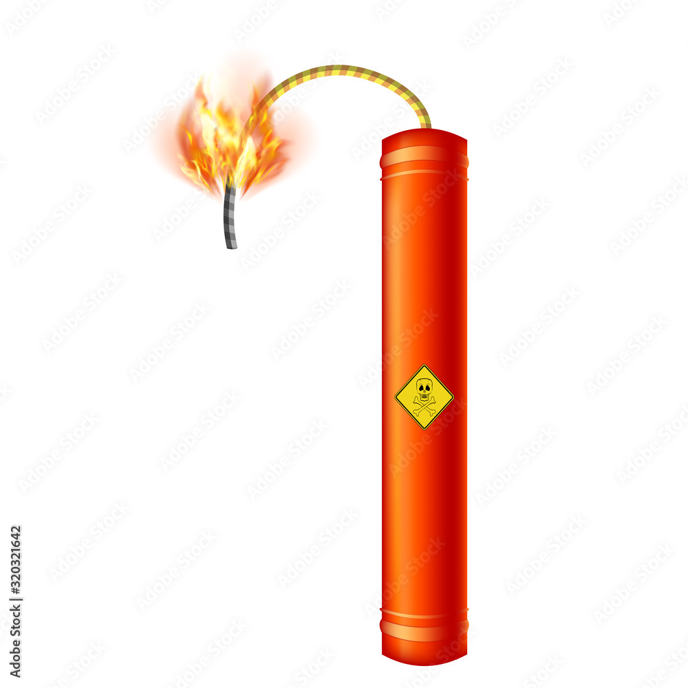 Bomb Icon on White Background. Detonate Dynamite Concept. TNT Red Stick ...