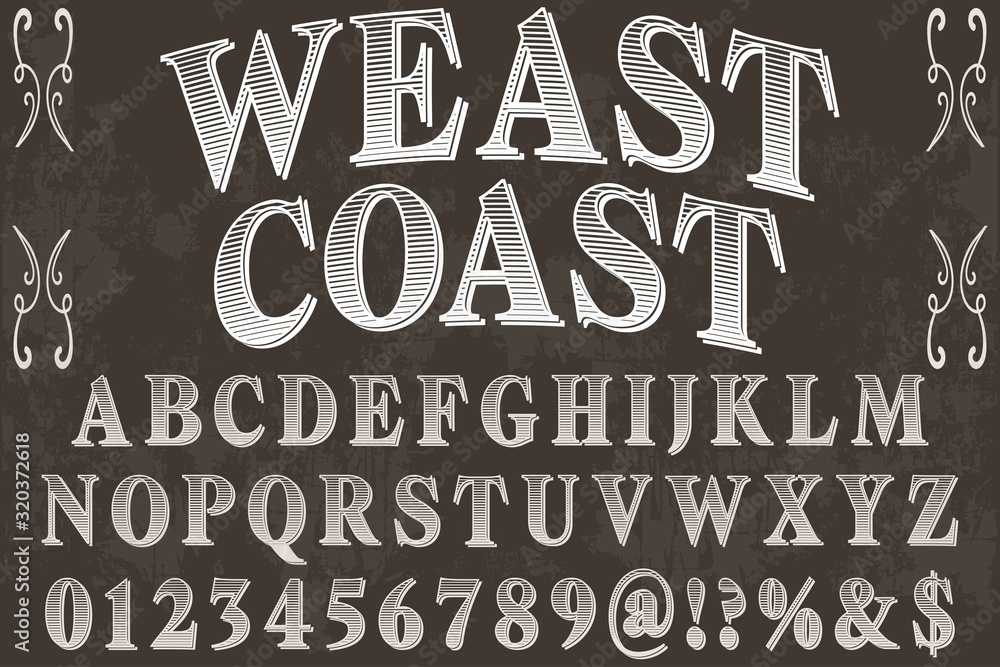 abc Font. alphabet Script. Typeface.Shadow. Effect.vintage Hand Drawn ...