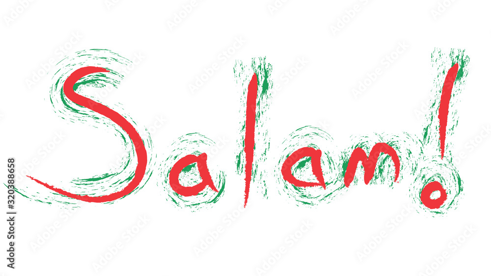 Salam ! means hello in persian language. Hand writing with persian flag ...