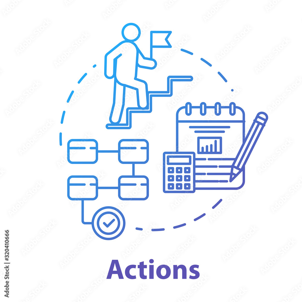 Actions concept icon. Operation implementation. Climbing career ladder. Opportunities for ...