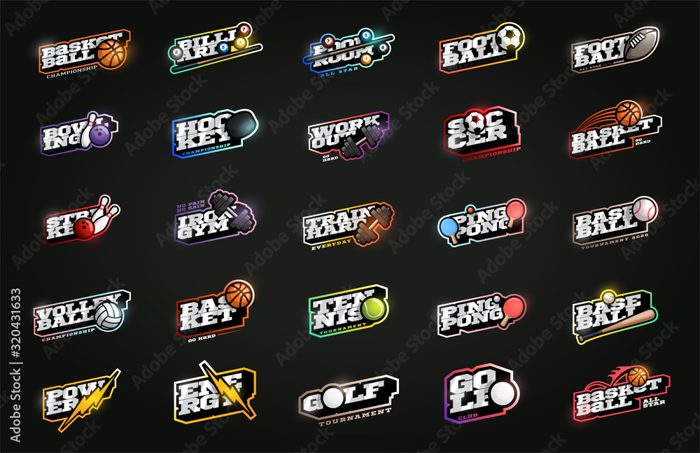 Mega sport logotype set. Modern professional sport Typography in retro ...
