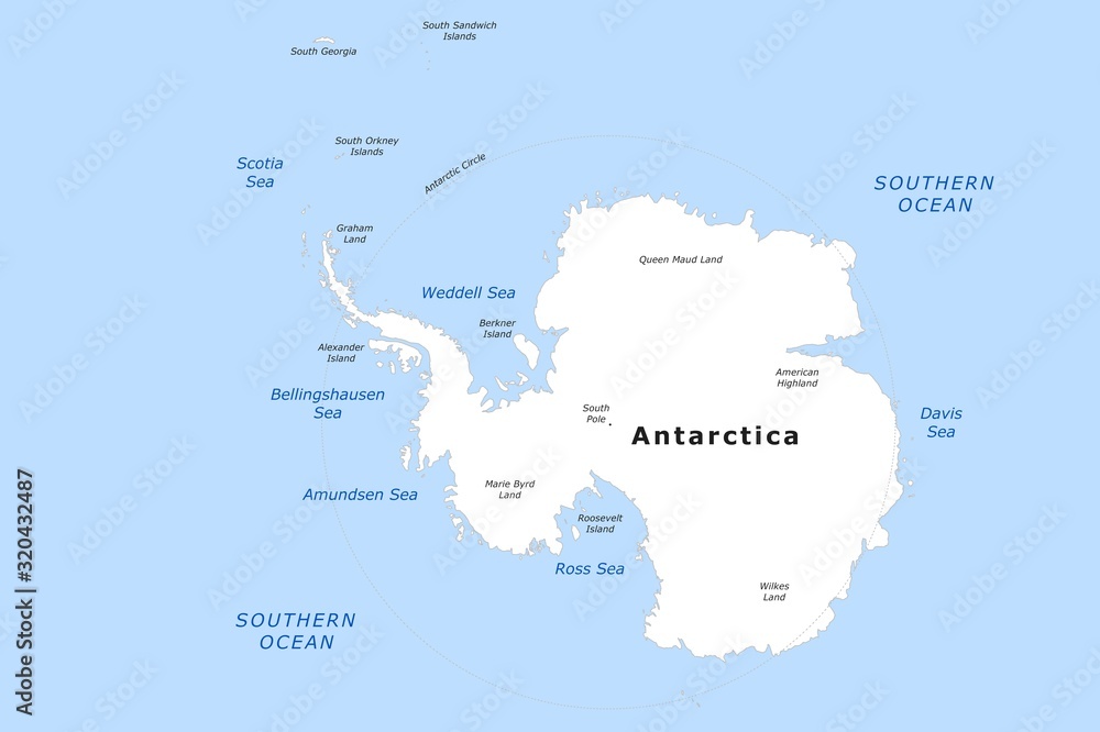 Ilustración de Stock Antarctica political map on light blue background ...