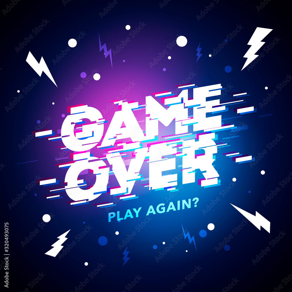 Vector Illustration game over in glitch art style with VHS effect ...