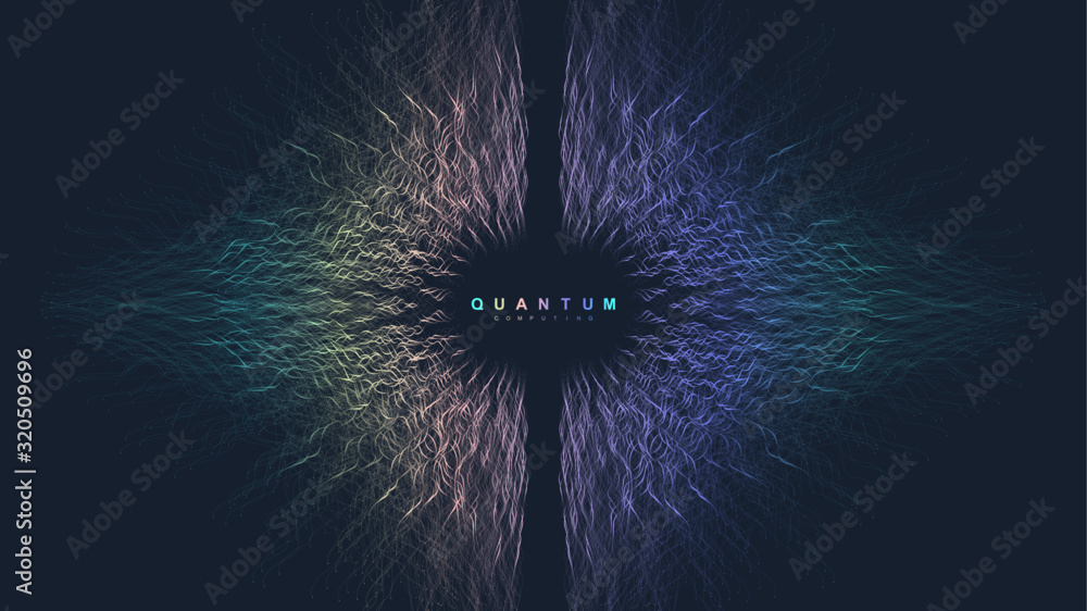 Quantum computer technology concept. Sphere explosion background. Deep ...