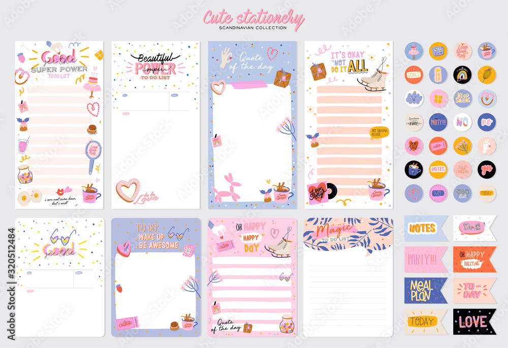 Collection of weekly or daily planner, note paper, to do list, stickers ...